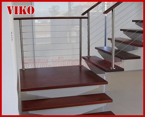 Steel Cable Stair VK82SC   Carbon Steel Powder-coate  Treed Beech  Aluminum Wooden  Handrail 304 Stainless Steel  Glass
