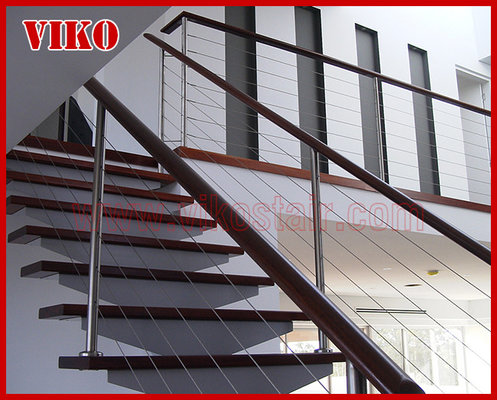 Steel Cable Stair VK82SC   Carbon Steel Powder-coate  Treed Beech  Aluminum Wooden  Handrail 304 Stainless Steel  Glass