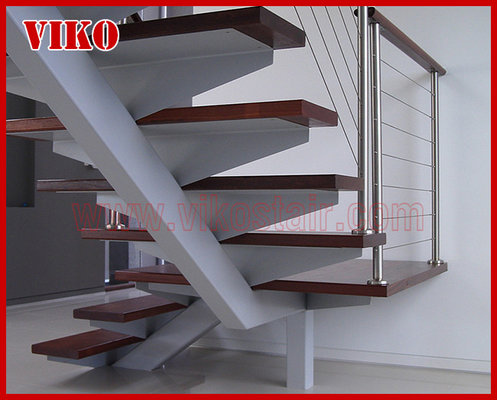 Steel Cable Stair VK82SC   Carbon Steel Powder-coate  Treed Beech  Aluminum Wooden  Handrail 304 Stainless Steel  Glass