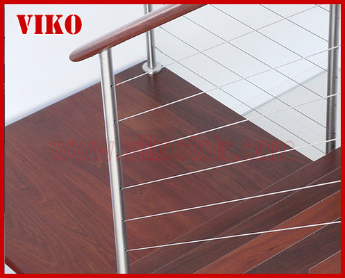 Steel Cable Stair VK82SC   Carbon Steel Powder-coate  Treed Beech  Aluminum Wooden  Handrail 304 Stainless Steel  Glass