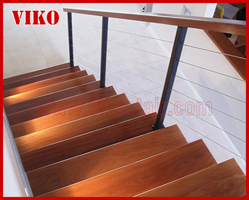 Steel Cable Stair VK83SC   Carbon Steel Powder-coate  Treed American Oak  Aluminum Wooden Handrail 304 Stainless Steel