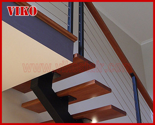 Steel Cable Stair VK83SC   Carbon Steel Powder-coate  Treed American Oak  Aluminum Wooden Handrail 304 Stainless Steel