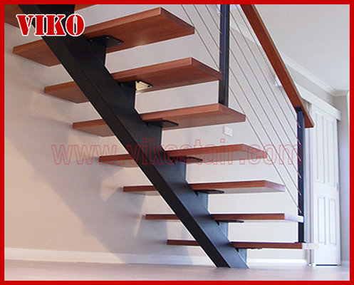 Steel Cable Stair VK83SC   Carbon Steel Powder-coate  Treed American Oak  Aluminum Wooden Handrail 304 Stainless Steel
