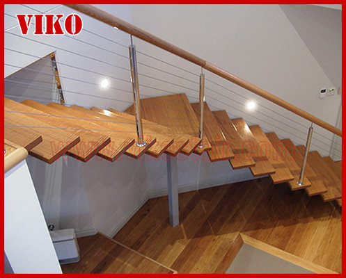 Steel Cable Stair VK84SC   Treed American Oak  Carbon Steel Powder-coate   Aluminum Wooden Handrail 304 Stainless Steel