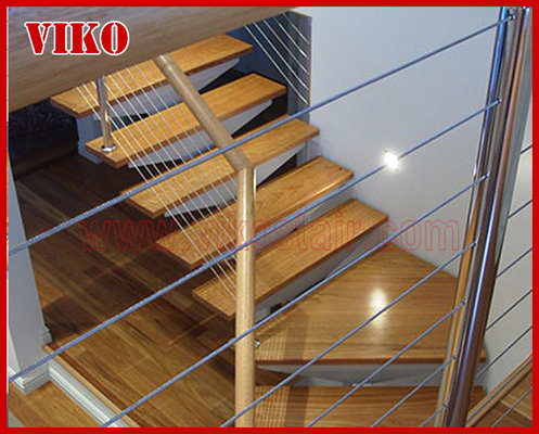 Steel Cable Stair VK84SC   Treed American Oak  Carbon Steel Powder-coate   Aluminum Wooden Handrail 304 Stainless Steel