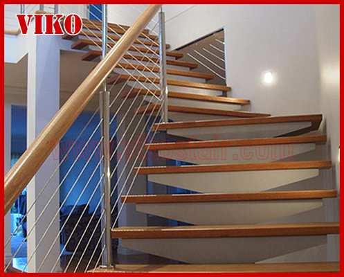 Steel Cable Stair VK84SC   Treed American Oak  Carbon Steel Powder-coate   Aluminum Wooden Handrail 304 Stainless Steel