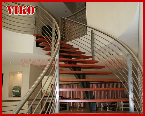 Steel Cable Stair VK85SC  304 Stainless Steel Handrail  Treed American Oak  Carbon Steel Powder-coate   Aluminum