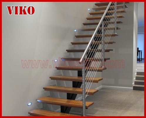 Steel Cable Stair VK87SC   304 Stainless Steel  Handrail  Treed American Oak Carbon Powder-coate Aluminum Wooden