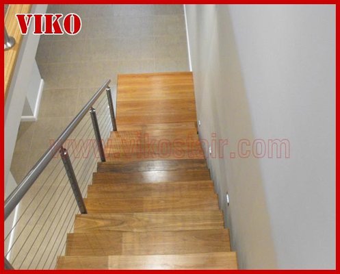 Steel Cable Stair VK87SC   304 Stainless Steel  Handrail  Treed American Oak Carbon Powder-coate Aluminum Wooden
