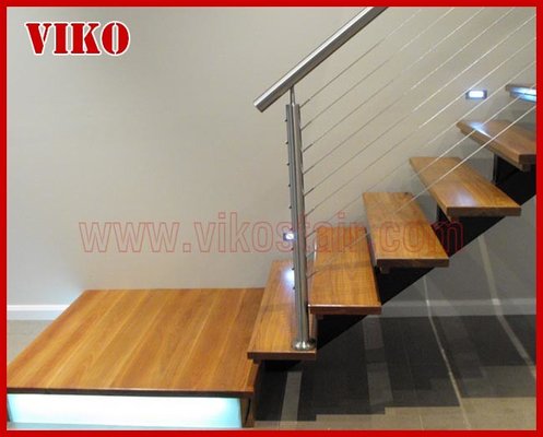 Steel Cable Stair VK87SC   304 Stainless Steel  Handrail  Treed American Oak Carbon Powder-coate Aluminum Wooden