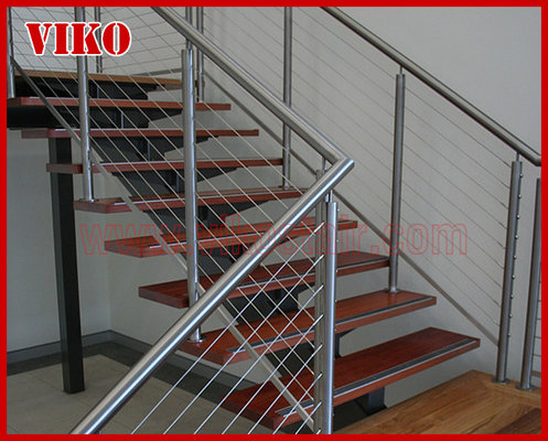 Steel Cable Stair VK88SC   304 Stainless Steel  Handrail  Treed American Oak Carbon Powder-coate Aluminum Wooden
