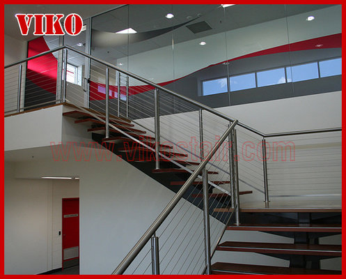 Steel Cable Stair VK88SC   304 Stainless Steel  Handrail  Treed American Oak Carbon Powder-coate Aluminum Wooden