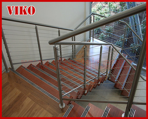 Steel Cable Stair VK88SC   304 Stainless Steel  Handrail  Treed American Oak Carbon Powder-coate Aluminum Wooden