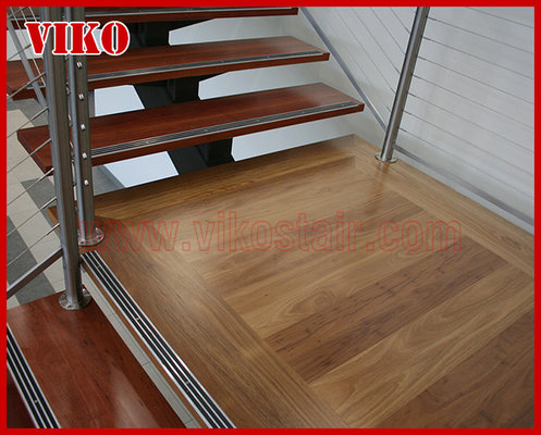Steel Cable Stair VK88SC   304 Stainless Steel  Handrail  Treed American Oak Carbon Powder-coate Aluminum Wooden