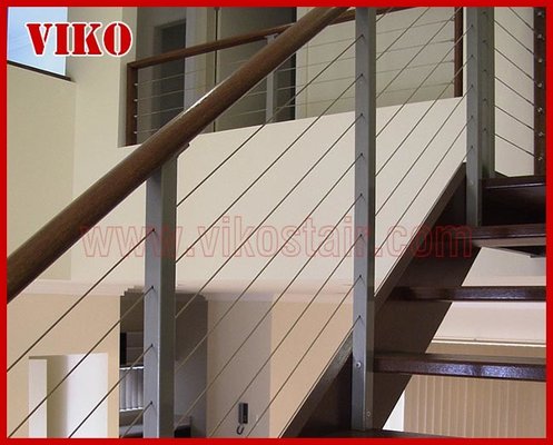 Steel Cable Stair VK89SC  WoodenHandrail  Treed American Oak Carbon Powder-coate Aluminum304 Stainless Steel