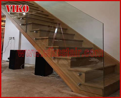 Solid Wood Staircase VK97S Beech Handrail Tread Beech ,Railing tempered glass, Handrail b eech Stringer,carbon