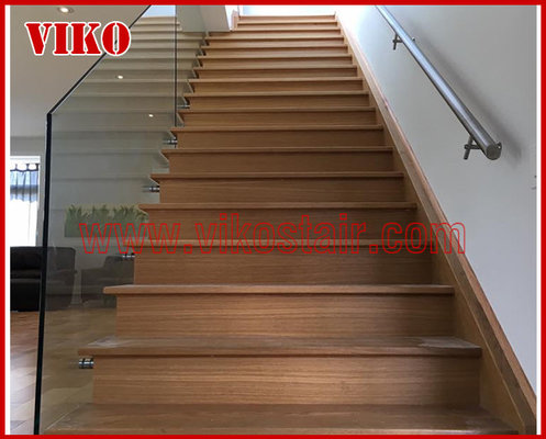 Solid Wood Staircase VK97S Beech Handrail Tread Beech ,Railing tempered glass, Handrail b eech Stringer,carbon