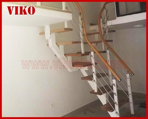 Steel Cable Stair VK91SC  WoodenHandrail  Treed American Oak Carbon Powder-coate Aluminum304 Stainless Steel