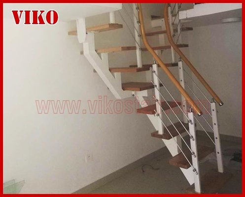Steel Cable Stair VK91SC  WoodenHandrail  Treed American Oak Carbon Powder-coate Aluminum304 Stainless Steel