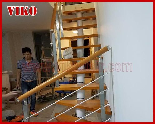 Steel Cable Stair VK95SC Treed Beech WoodenHandrail  Carbon Powder-coate Aluminum304 Stainless Steel