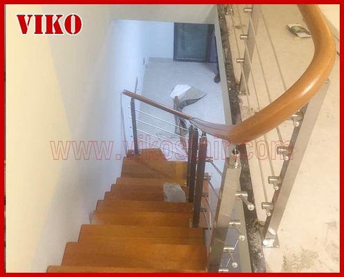 Steel Cable Stair VK95SC Treed Beech WoodenHandrail  Carbon Powder-coate Aluminum304 Stainless Steel