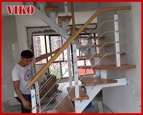 Steel Cable Stair VK96SC  WoodenHandrail Treed Beech  Carbon Powder-coate Aluminum304 Stainless Steel
