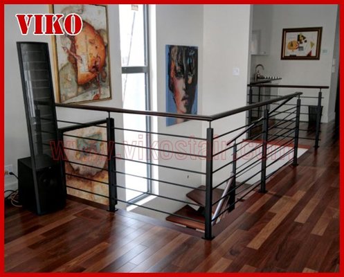 Steel Cable Stair VK97SC   Carbon Powder-coate  Wooden Handrail Treed Beech Aluminum 304 Stainless Steel