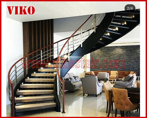 Wrought Iron Staircase VK98S  Wrought Iron Handrail Tread slate,Railing tempered glass, Handrail b eech Stringer,carbon