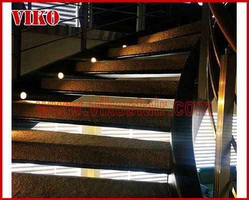 Wrought Iron Staircase VK98S  Wrought Iron Handrail Tread slate,Railing tempered glass, Handrail b eech Stringer,carbon