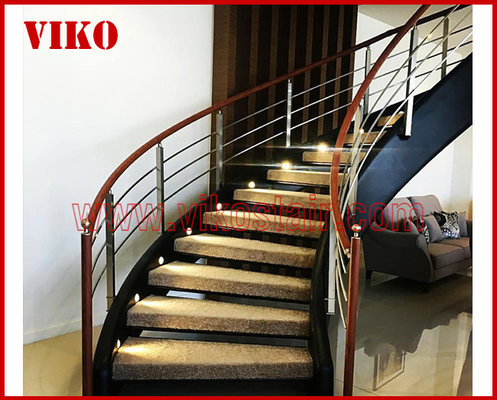 Wrought Iron Staircase VK98S  Wrought Iron Handrail Tread slate,Railing tempered glass, Handrail b eech Stringer,carbon