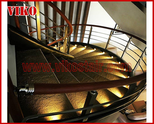 Wrought Iron Staircase VK98S  Wrought Iron Handrail Tread slate,Railing tempered glass, Handrail b eech Stringer,carbon