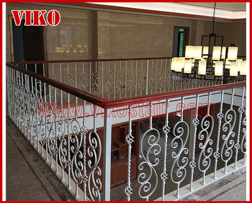 Wrought Iron Staircase VK100S  Wrought Iron Handrail Tread Beech,Railing tempered glass, Handrail b eech Stringer,carbon