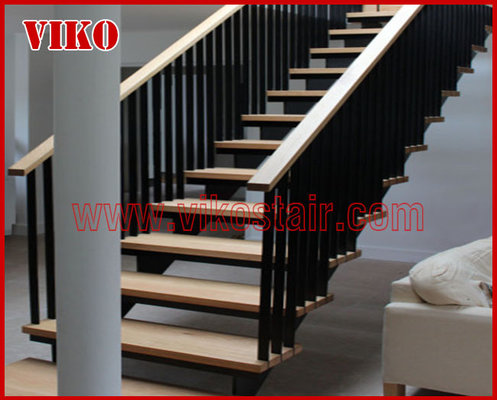 Wrought Iron Staircase VK103S  Wrought Iron Handrail Tread Beech,Railing tempered glass, Handrail b eech Stringer,carbon