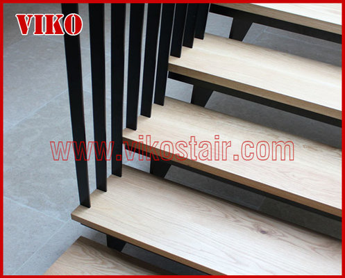 Wrought Iron Staircase VK103S  Wrought Iron Handrail Tread Beech,Railing tempered glass, Handrail b eech Stringer,carbon