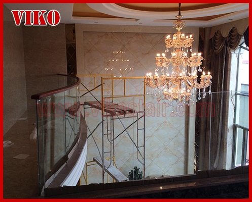 Glass Spigot For Glass Railing VH114SB Wooden Cap Handrail Glass Spigot Tempered glass UChannel RailingClea