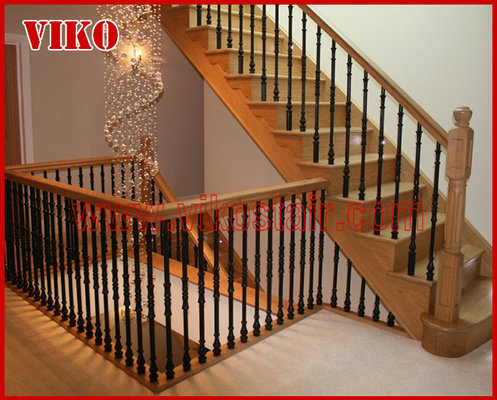 Wrought Iron Staircase VK104S  Wrought Iron Handrail Tread Beech,Railing tempered glass, Handrail b eech Stringer,carbon