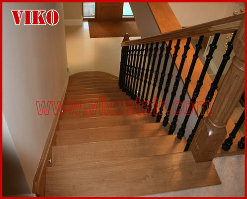 Wrought Iron Staircase VK104S  Wrought Iron Handrail Tread Beech,Railing tempered glass, Handrail b eech Stringer,carbon