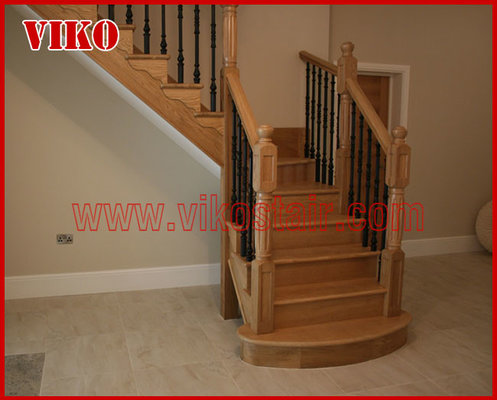 Wrought Iron Staircase VK104S  Wrought Iron Handrail Tread Beech,Railing tempered glass, Handrail b eech Stringer,carbon