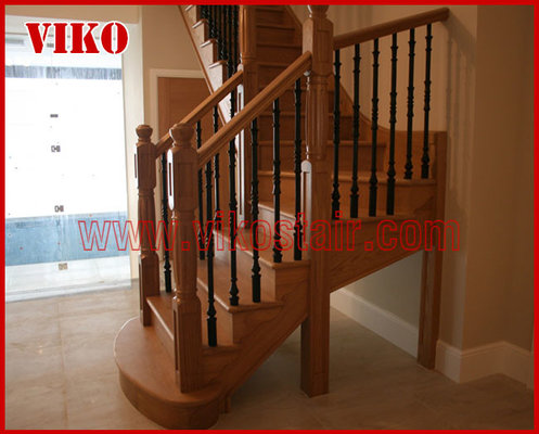 Wrought Iron Staircase VK104S  Wrought Iron Handrail Tread Beech,Railing tempered glass, Handrail b eech Stringer,carbon