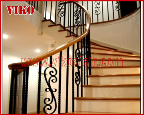Wrought Iron Staircase VK105S  Wrought Iron Handrail Tread Beech,Railing tempered glass, Handrail b eech Stringer,carbon