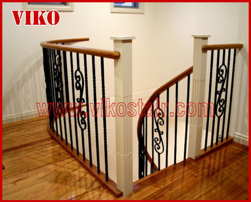 Wrought Iron Staircase VK105S  Wrought Iron Handrail Tread Beech,Railing tempered glass, Handrail b eech Stringer,carbon