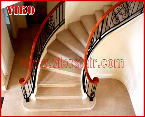 Wrought Iron Staircase VK106S  WroughtIron Handrail Tread Marble,Railing tempered glass, Handrail b eech Stringer,carbon