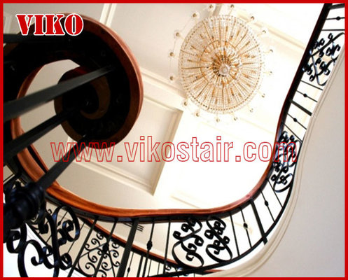 Wrought Iron Staircase VK106S  WroughtIron Handrail Tread Marble,Railing tempered glass, Handrail b eech Stringer,carbon