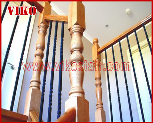 Wrought Iron Staircase VK107S  Wrought Iron Handrail Tread Beech,Railing tempered glass, Handrail b eech Stringer,carbon