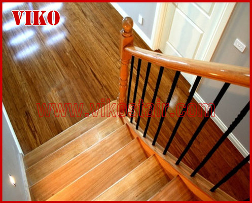 Wrought Iron Staircase VK107S  Wrought Iron Handrail Tread Beech,Railing tempered glass, Handrail b eech Stringer,carbon