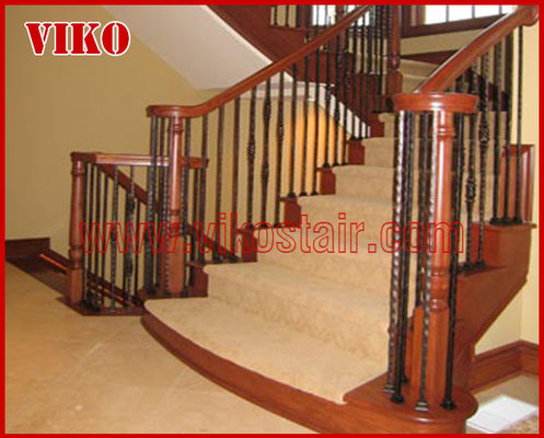 Wrought Iron Staircase VK108S  Wrought Iron Handrail Tread Beech,Railing tempered glass, Handrail b eech Stringer,carbon