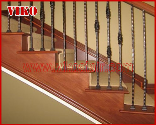 Wrought Iron Staircase VK108S  Wrought Iron Handrail Tread Beech,Railing tempered glass, Handrail b eech Stringer,carbon