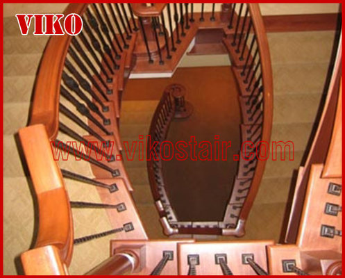 Wrought Iron Staircase VK108S  Wrought Iron Handrail Tread Beech,Railing tempered glass, Handrail b eech Stringer,carbon