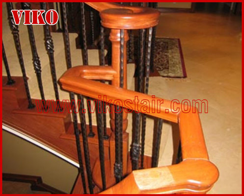 Wrought Iron Staircase VK108S  Wrought Iron Handrail Tread Beech,Railing tempered glass, Handrail b eech Stringer,carbon