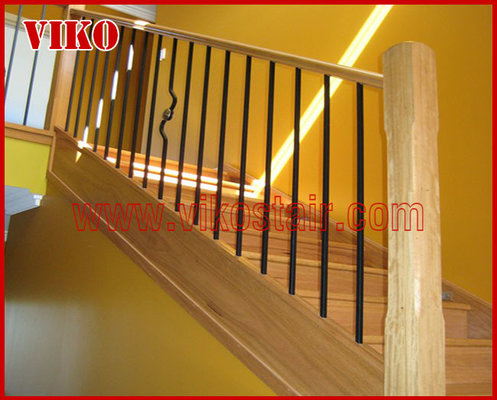 Wrought Iron Staircase VK110S  Wrought Iron Handrail Tread Beech,Railing tempered glass, Handrail b eech Stringer,carbon